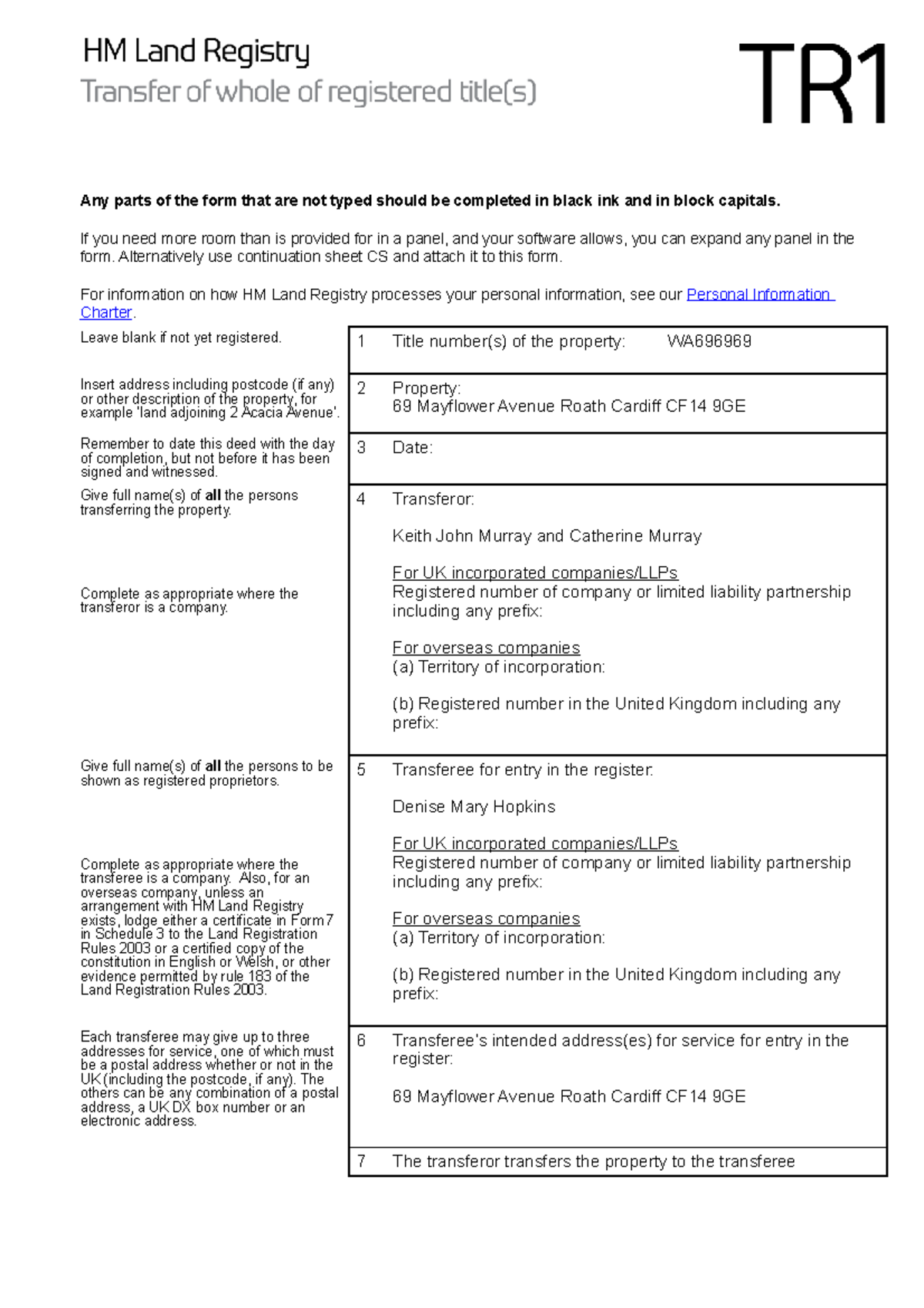 Completed TR1 - Any parts of the form that are not typed should be ...