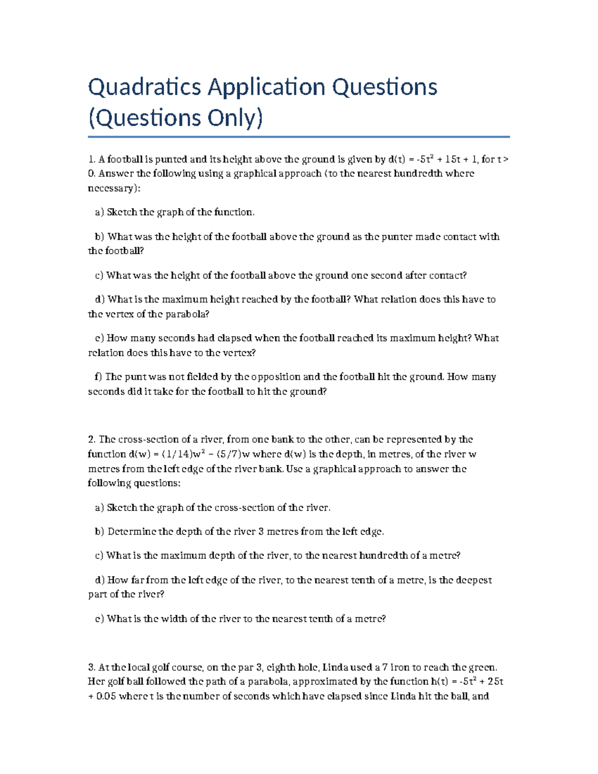 Quadratics Application Questions (MATH 101) - Graphical Analysis - Studocu