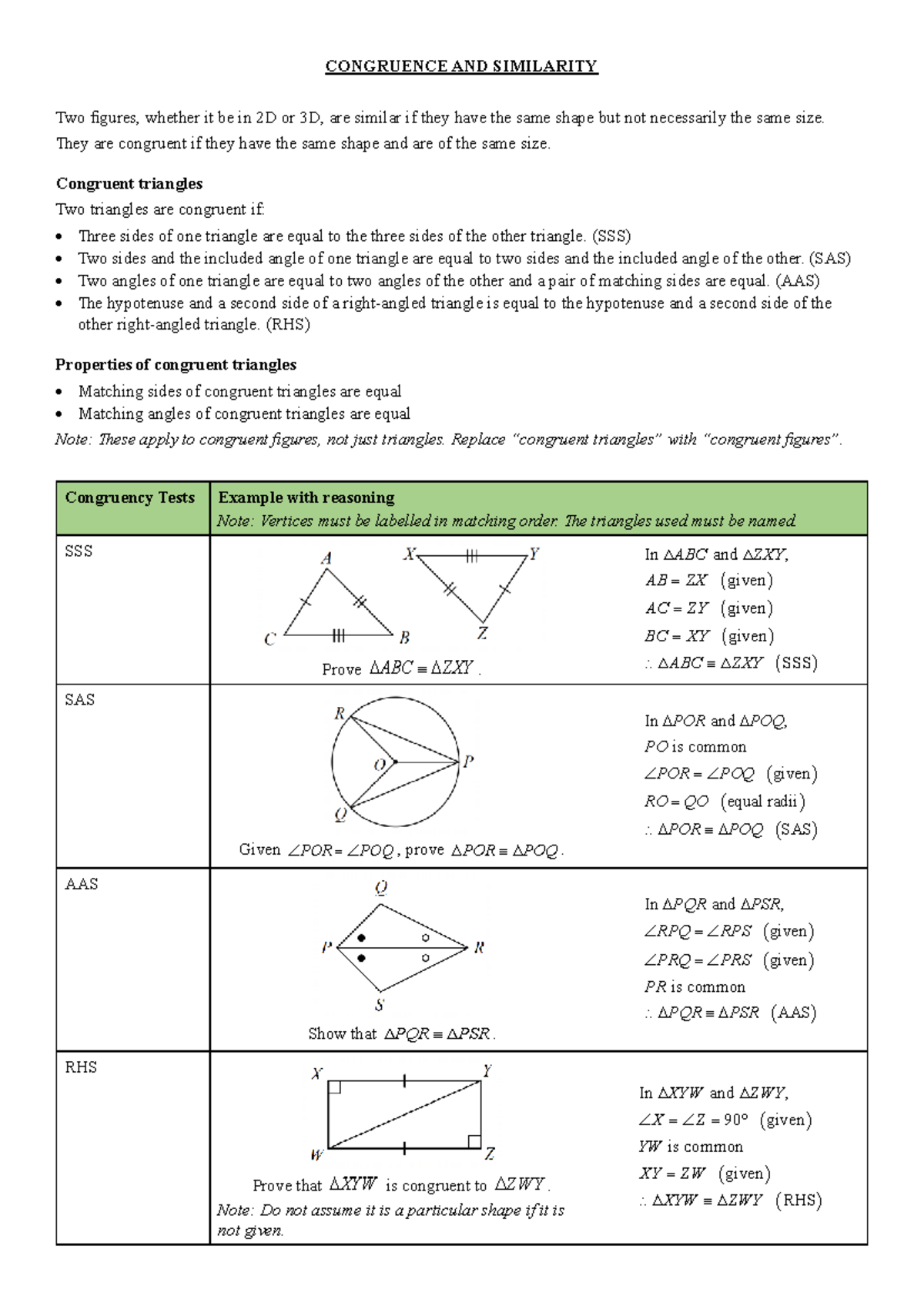 Geometry Reasoning: Congruence & Similarity (MATHS EXT 2) - Studocu