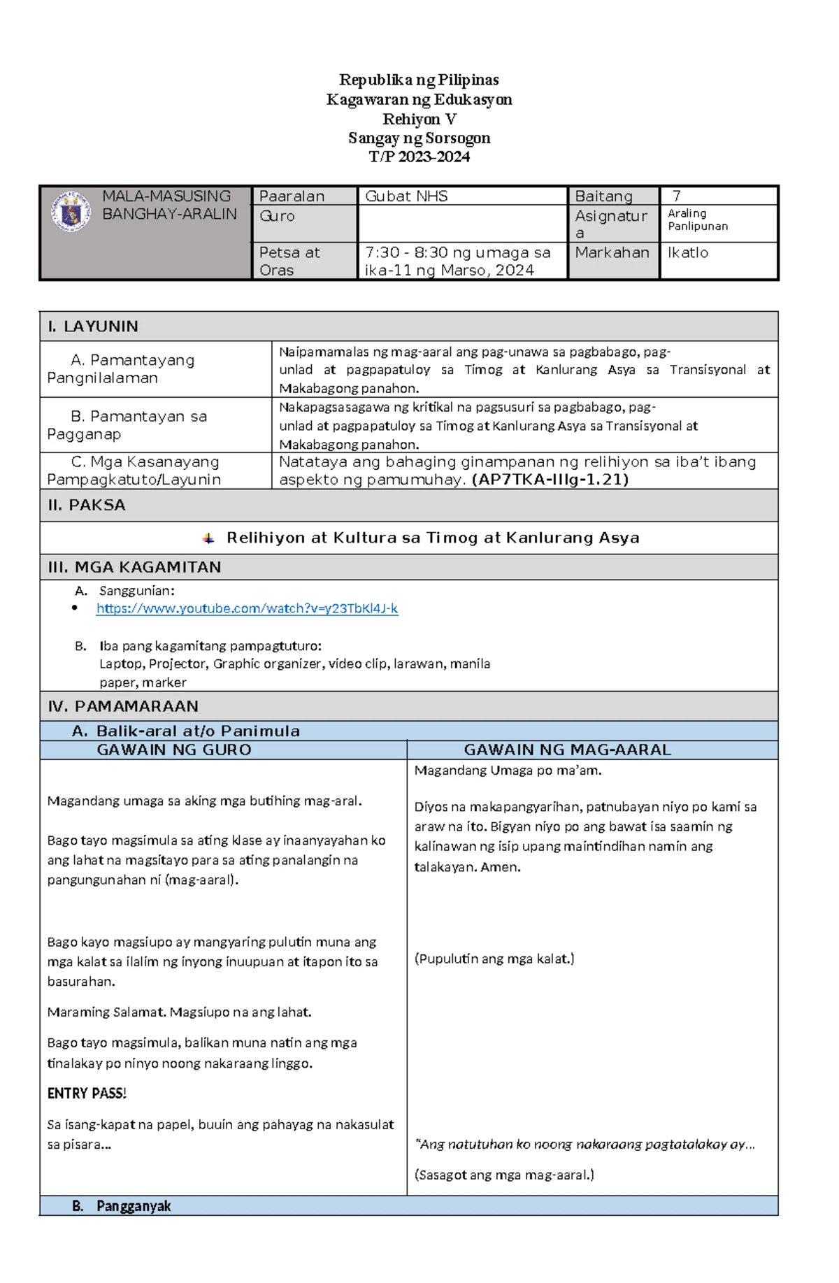 Pangatnig at Transitional Devices sa Filipino - Lesson Notes - Studocu