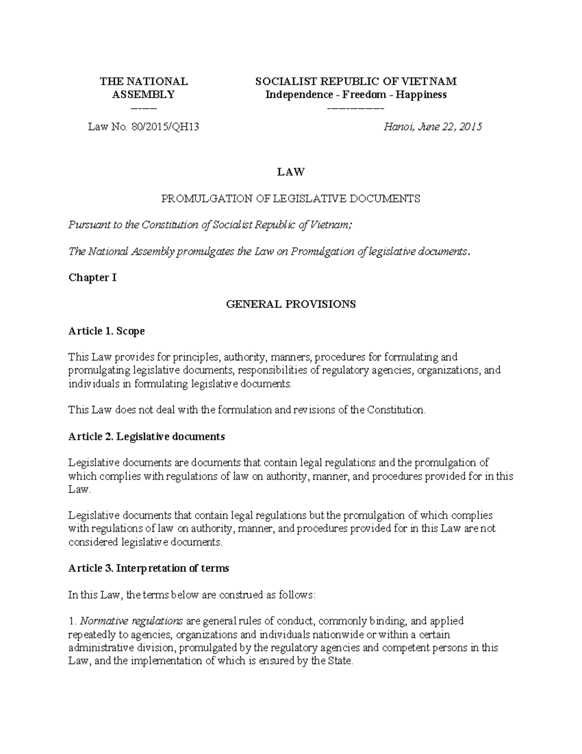Law on The Promulgation of Law - THE NATIONAL ASSEMBLY - SOCIALIST ...