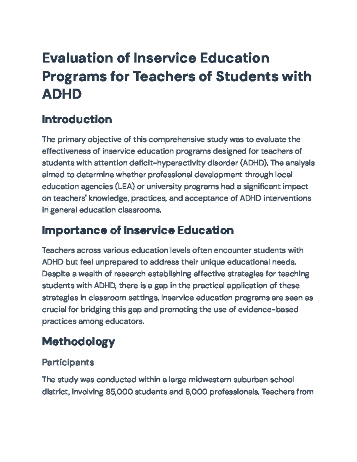 Evaluation of Inservice Education Programs for Teachers of ADHD ...