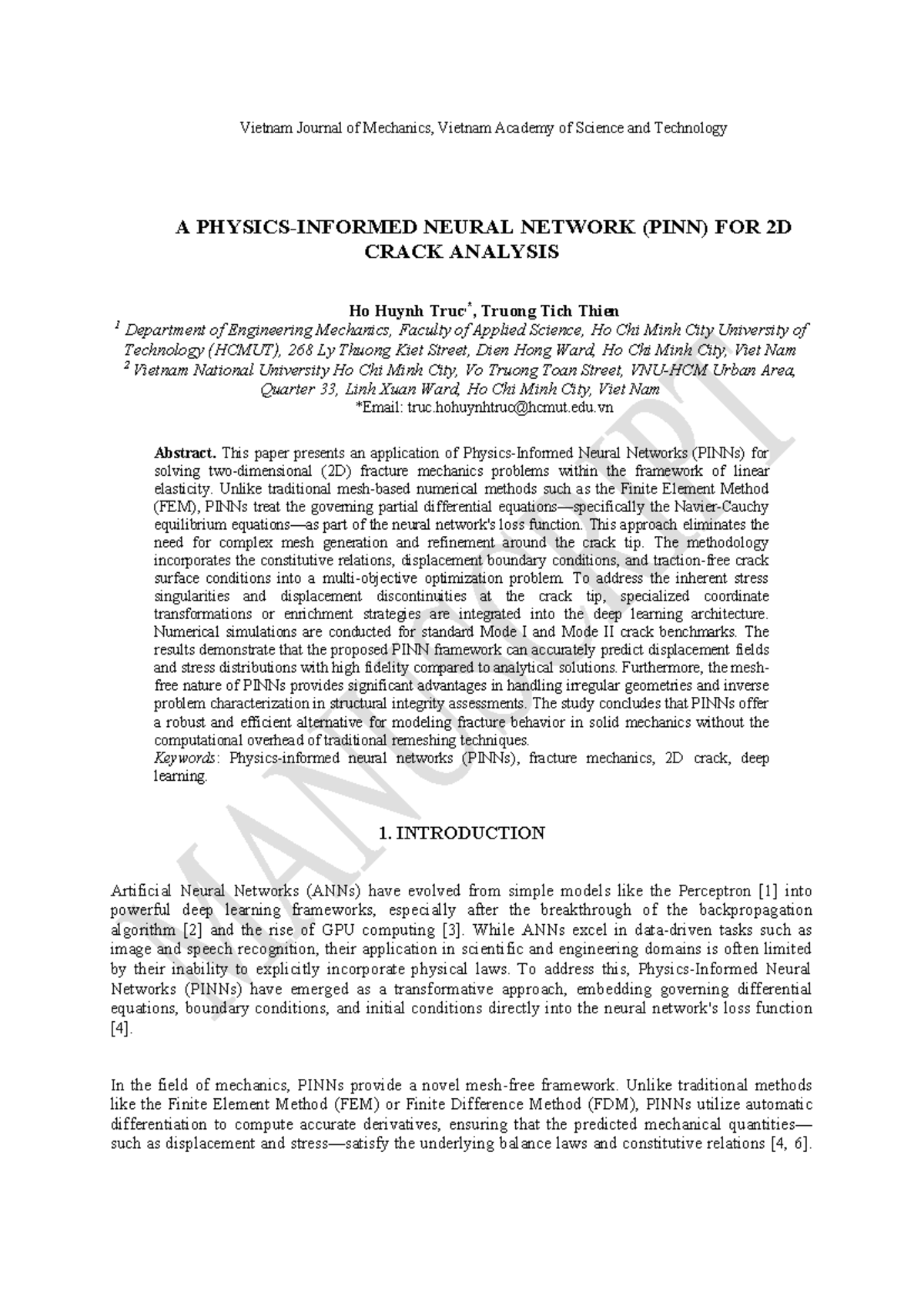 A NEURAL NETWORK (PINN) APPROACH FOR 2D CRACK ANALYSIS IN MECHANICS ...