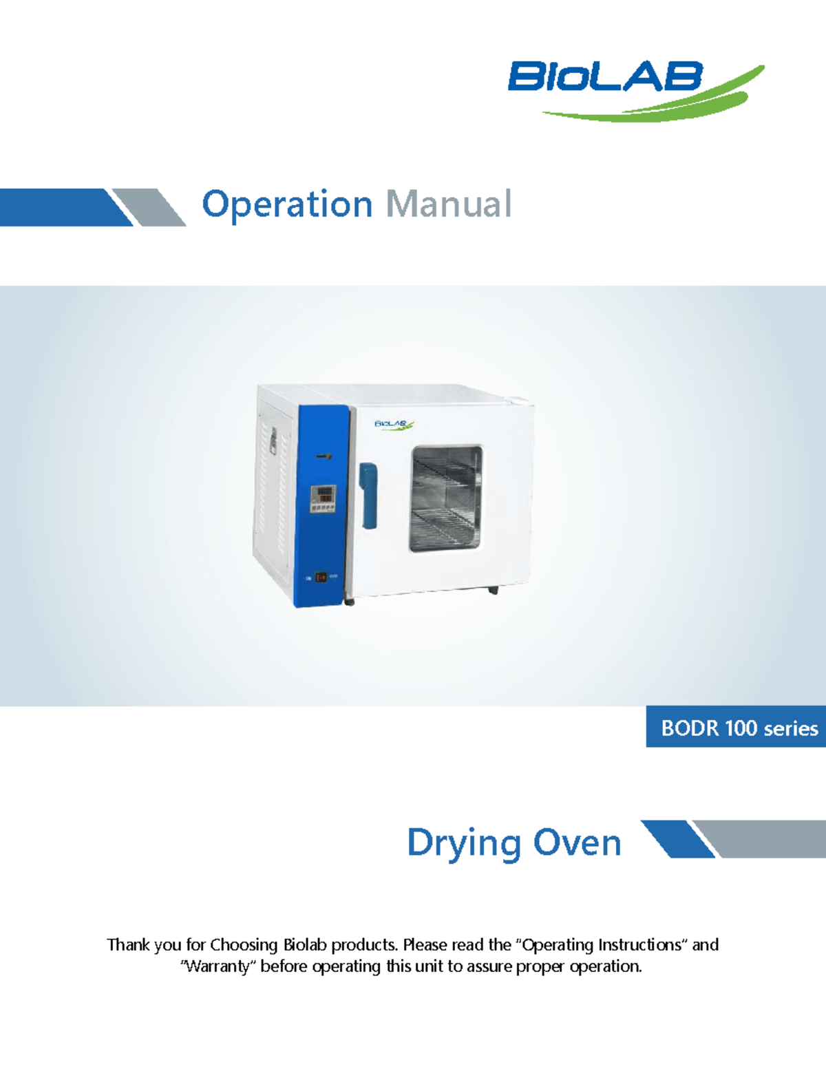 Operation Manual for BODR 100 Series Drying Oven - Studocu