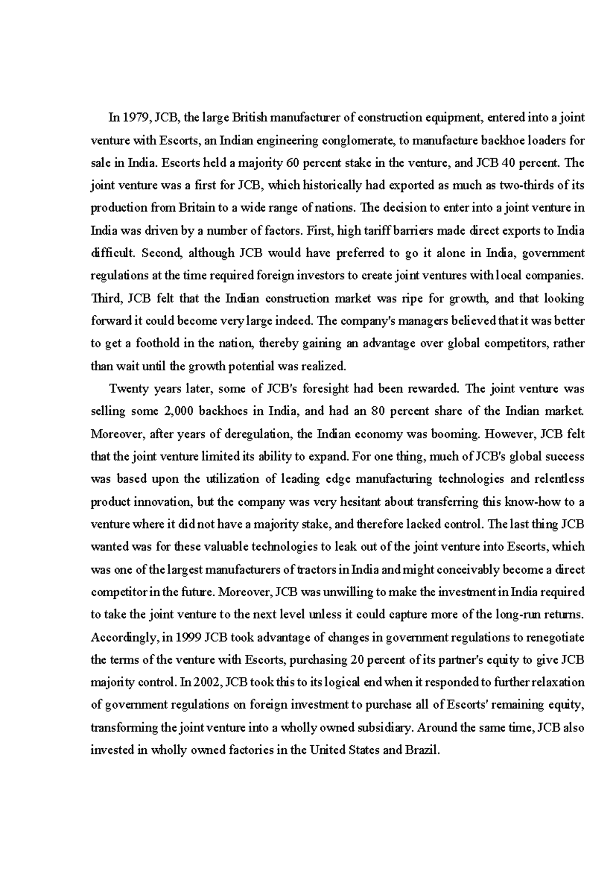 Case Study 9: JCB's Strategic Joint Venture in India (IB 2024 CLC ...