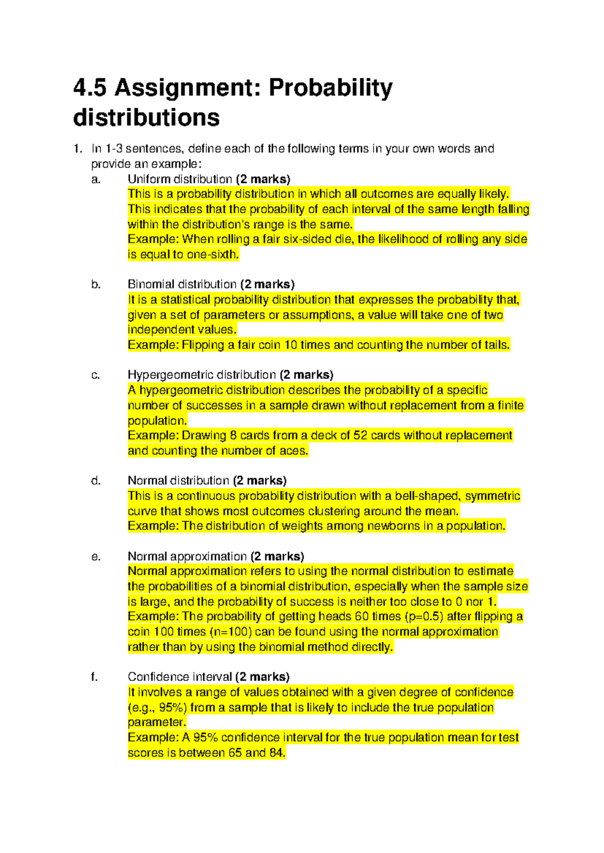4.5 Assignment - Probability Distributions and Examples Analysis - Studocu