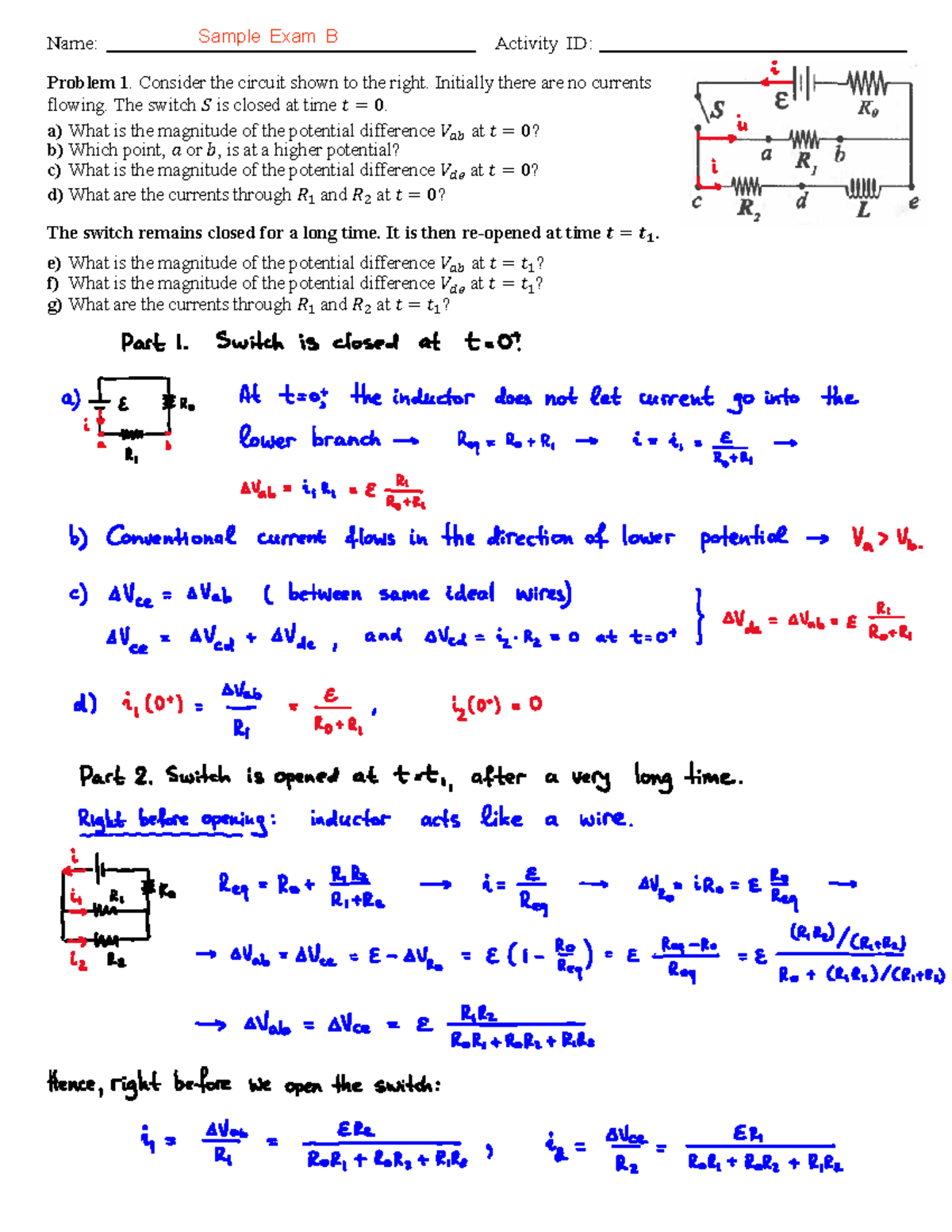 Practice Final B Solutions: Circuit Analysis and Electromagnetic ...