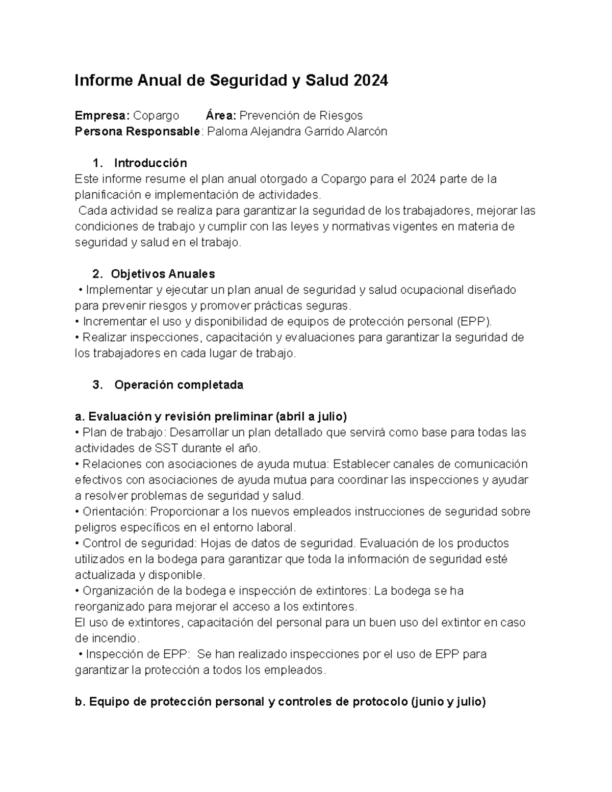 Informe Anual de Seguridad y Salud 2024 - Copargo - Studocu