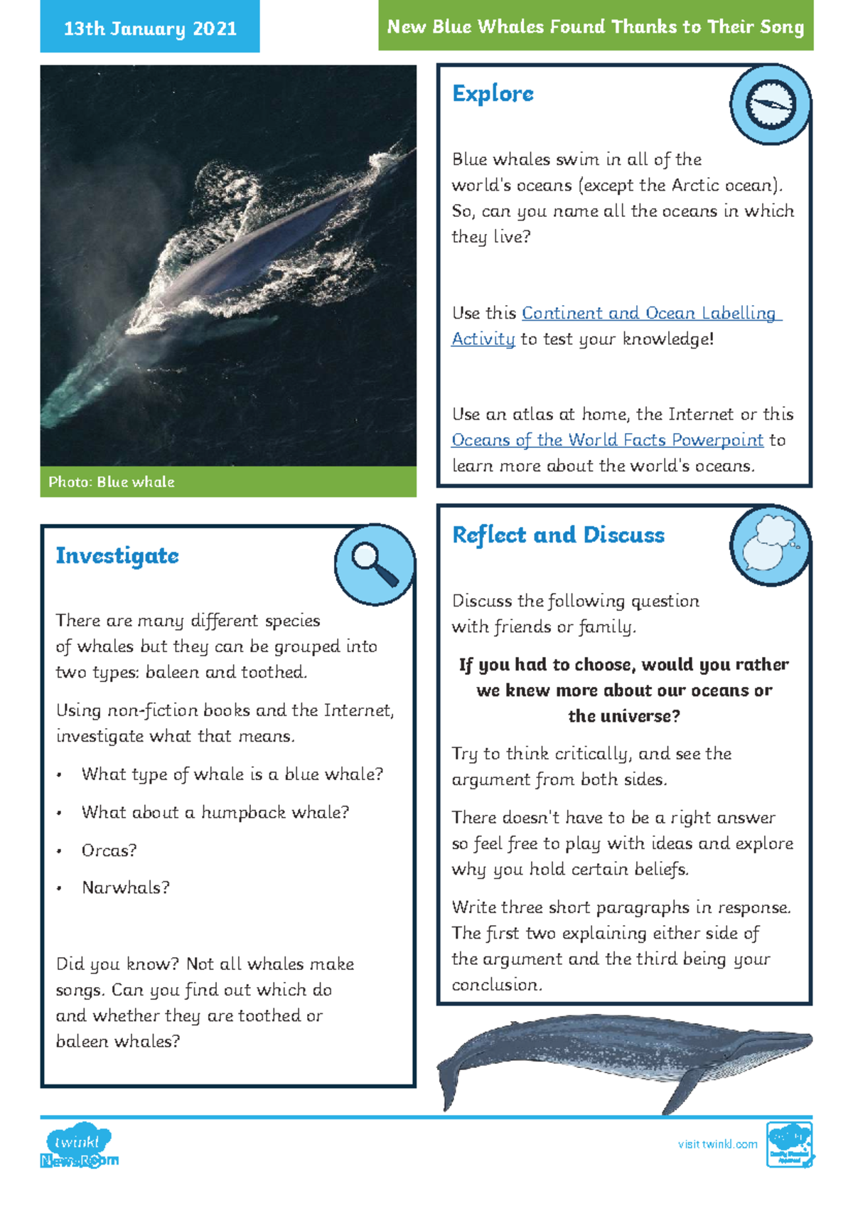 3. Daily News Task Sheet - New Blue Whale Song Exploration Activity ...
