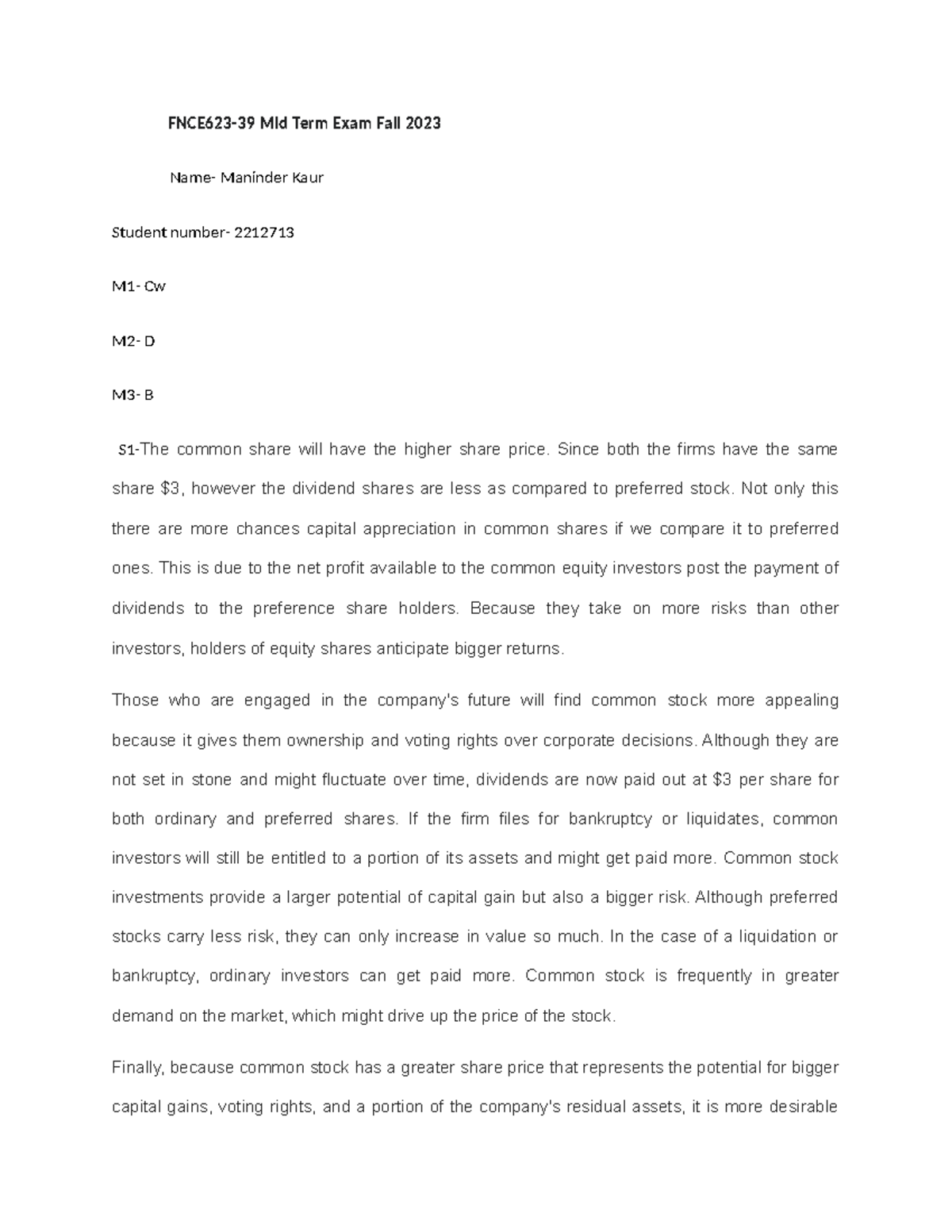 FNCE623 Midterm Exam Review - Fall 2023 Insights and Analysis - Studocu