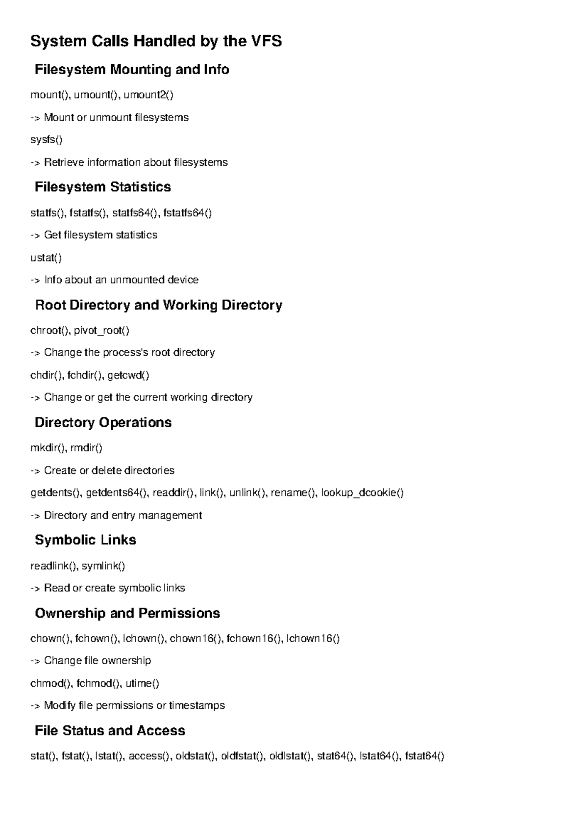 VFS System Calls Overview: Mounting, Permissions, and Operations - Studocu