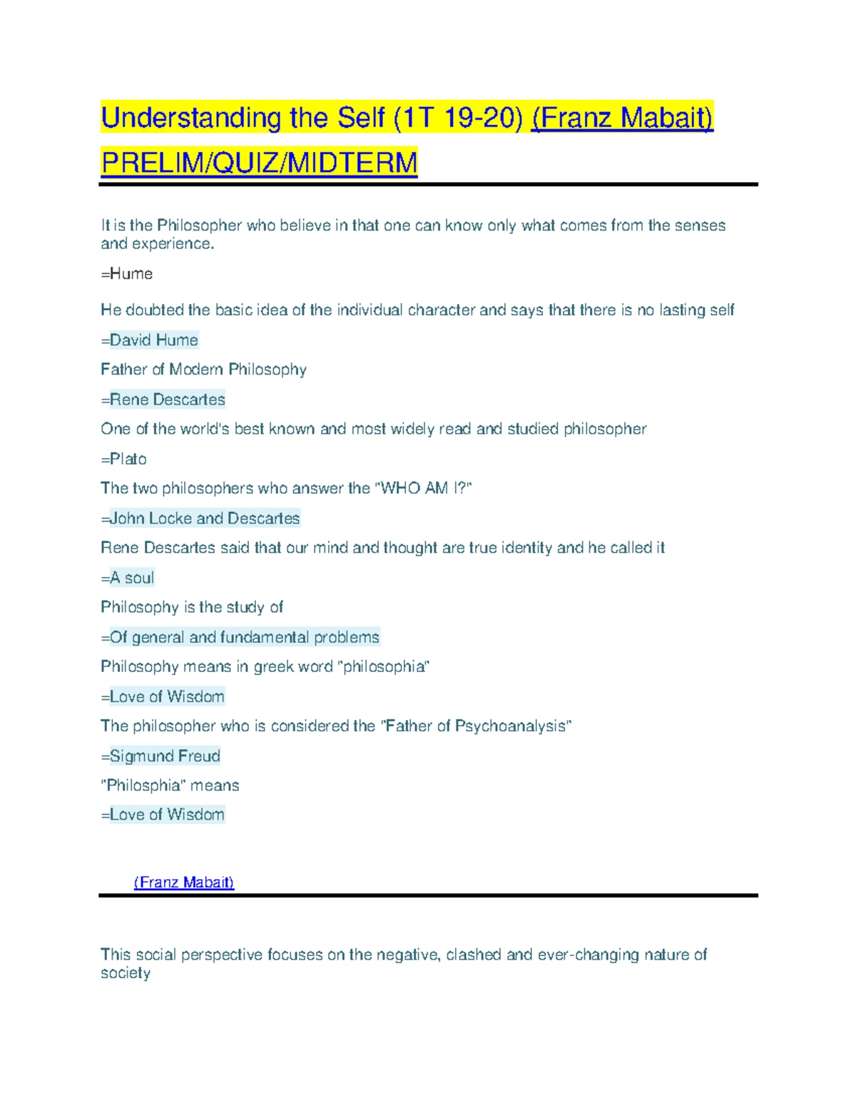 431048479 Understanding the Self Quiz Prelim Midterm - Understanding ...