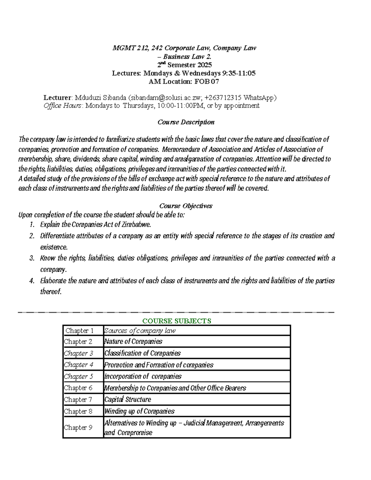 MGMT 242 Corporate Law Course Outline: Business Law 2 Lectures - Studocu