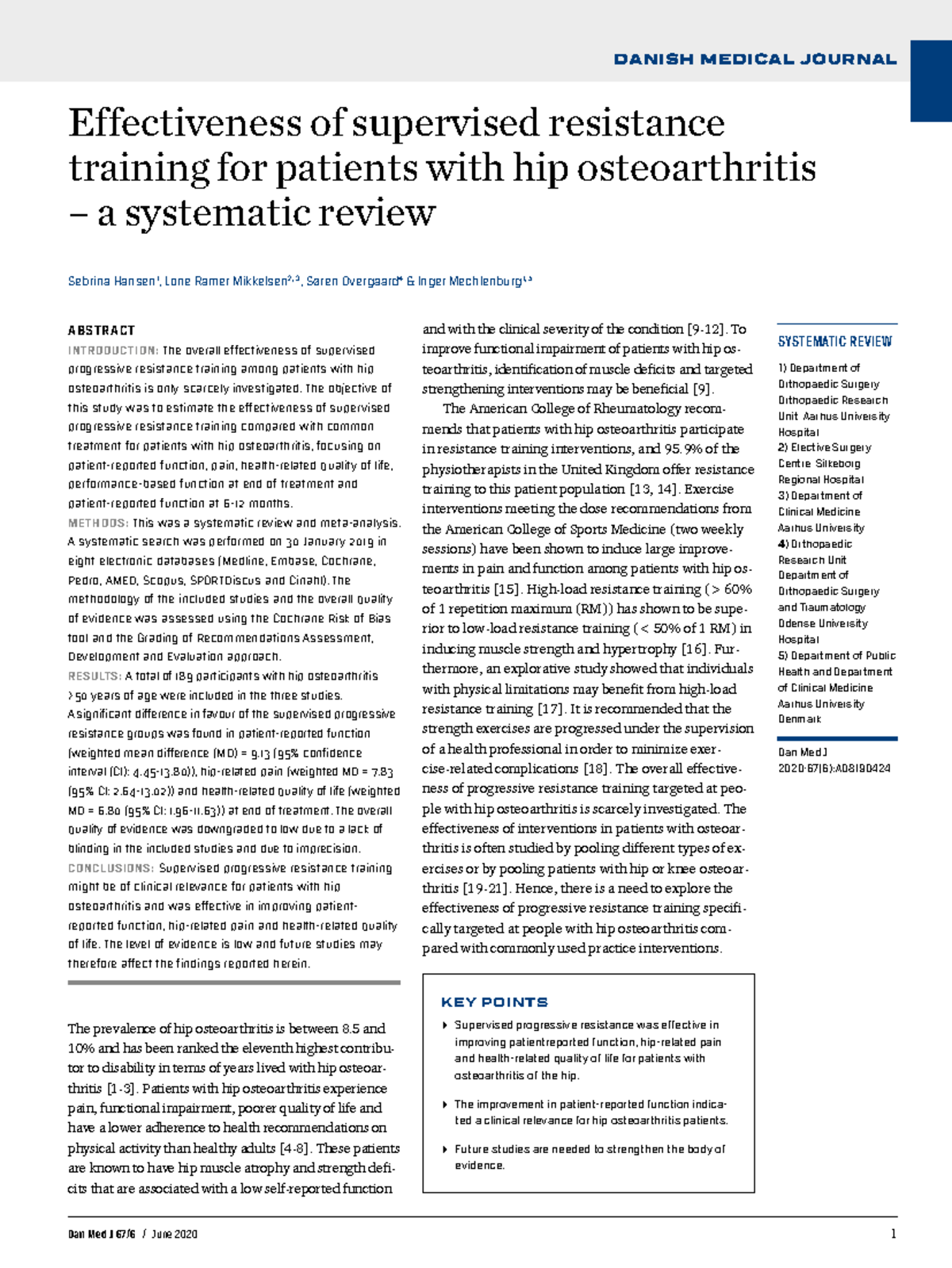 Effectiveness of Supervised Resistance Training for Hip OA Patients: A ...