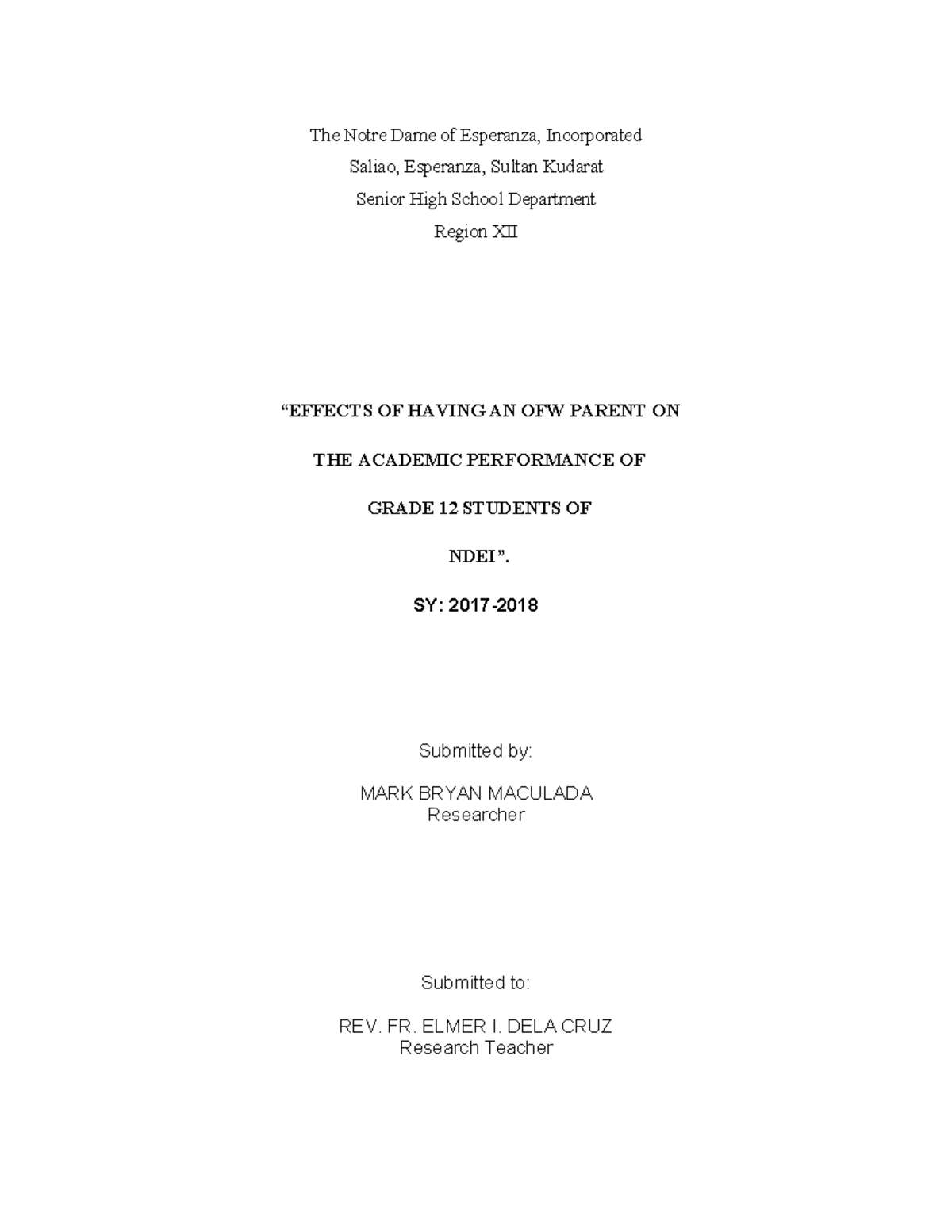 The Effects of OFW Parents on the Academic Performance of Grade 12 ...