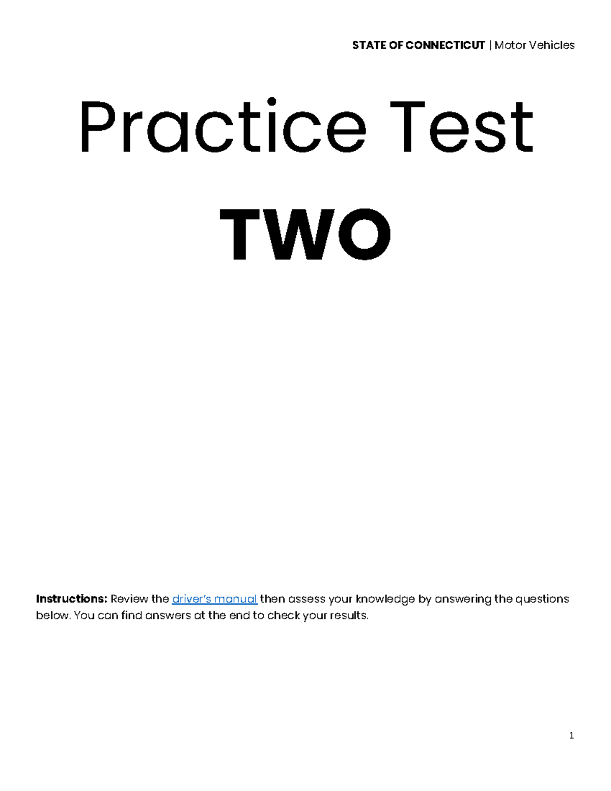 Connecticut DMV Motor Vehicles Practice Test TWO: Regulations & Safety ...
