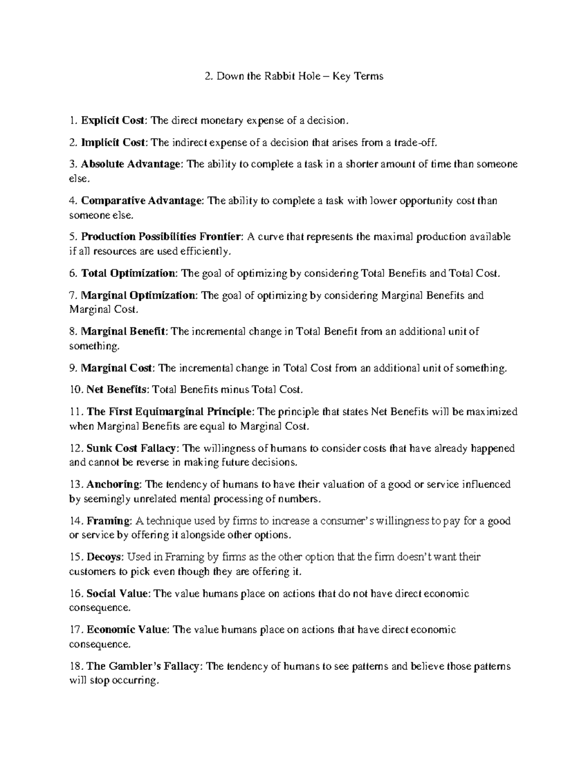 Key Economic Terms for Decision-Making: A Comprehensive Guide - Studocu