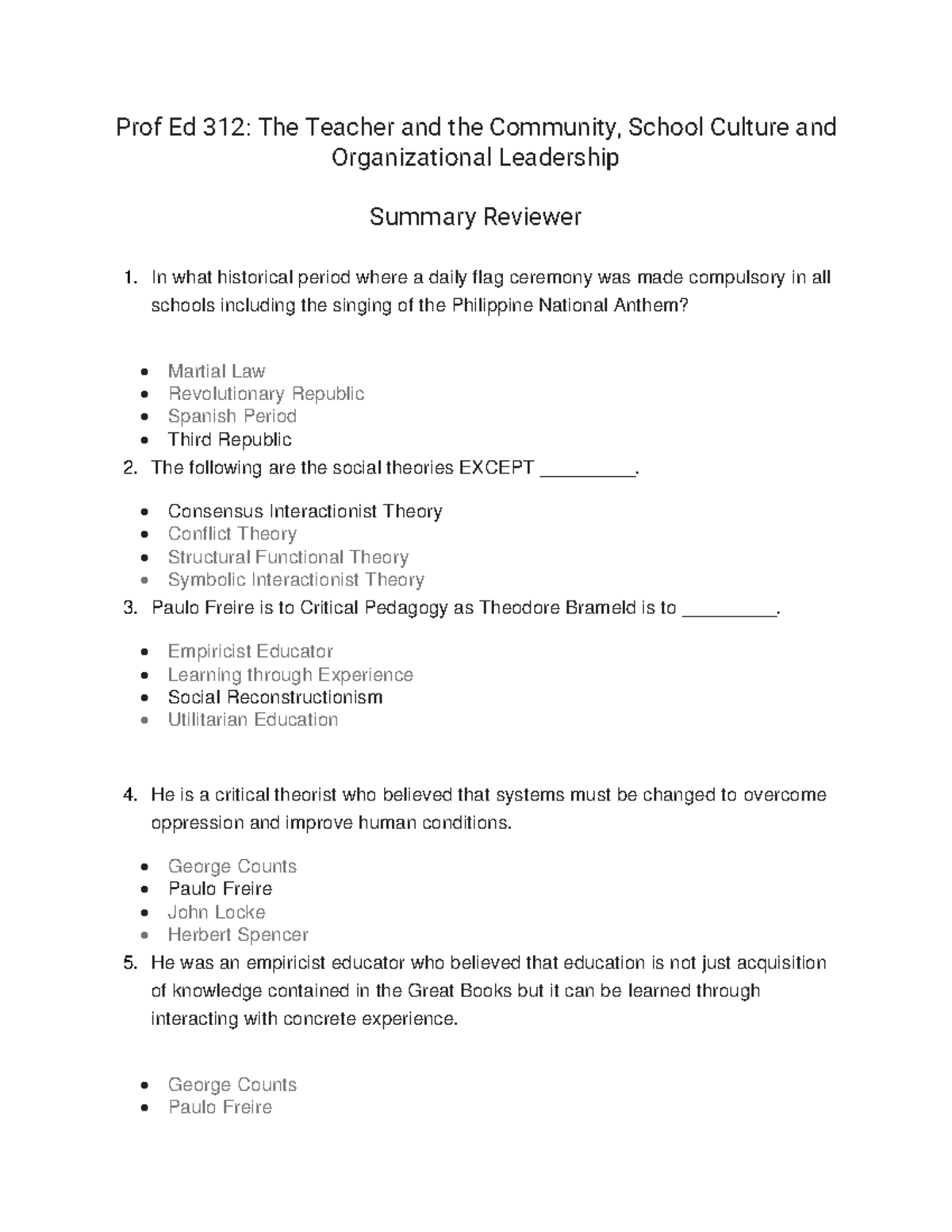 Prof Ed 312 Reviewer: The Teacher, Community, School Culture ...