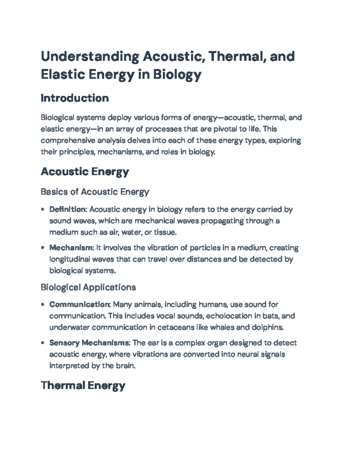 Understanding Acoustic, Thermal, and Elastic Energy in Biology ...
