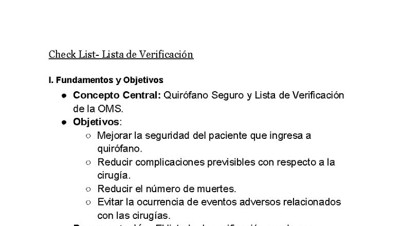 Lista de Verificación OMS: Quirófano Seguro y Objetivos Clave - Studocu
