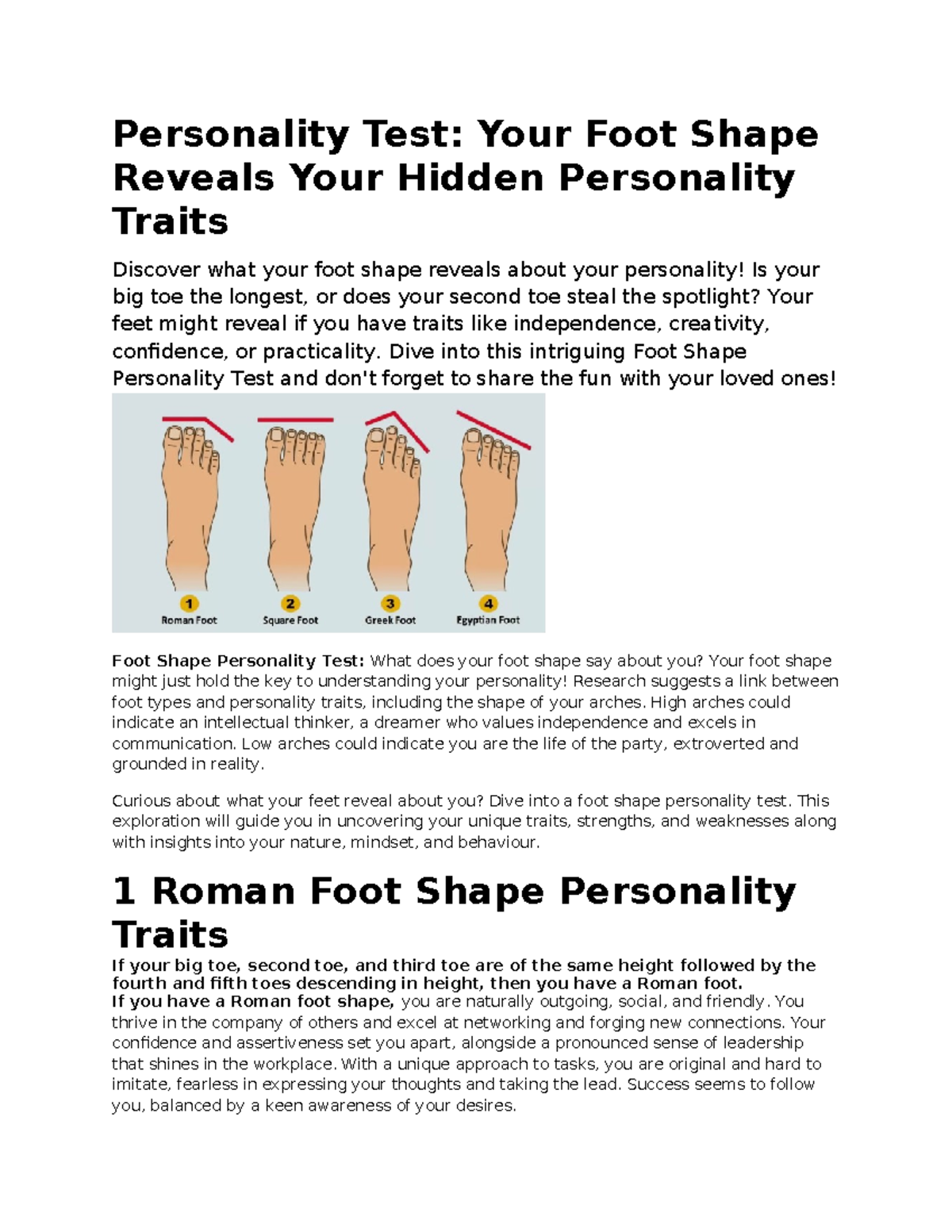 Foot Personality - Personality Test: Your Foot Shape Reveals Your ...
