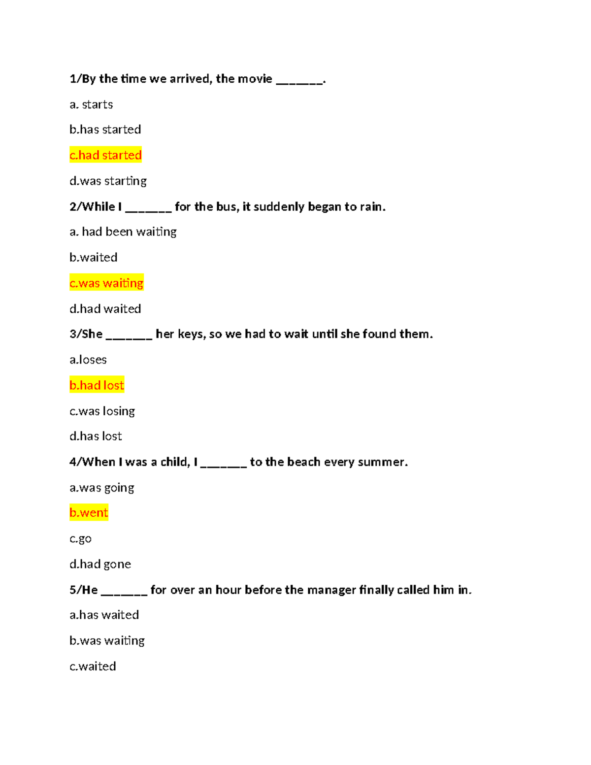 Grammar Practice: Verb Tenses and Usage - Studocu