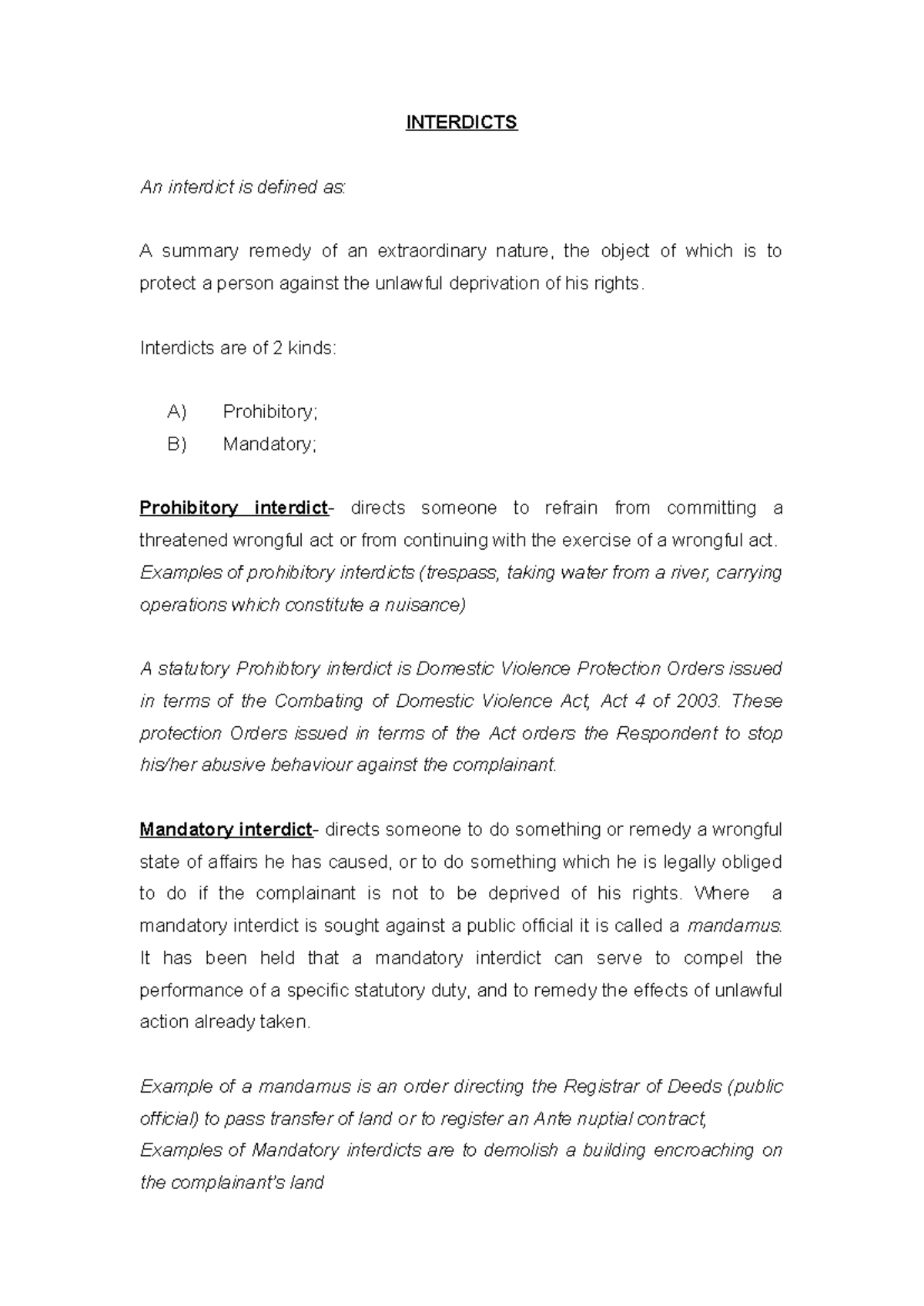 Understanding Interdicts: A Lecture on Prohibitory and Mandatory ...