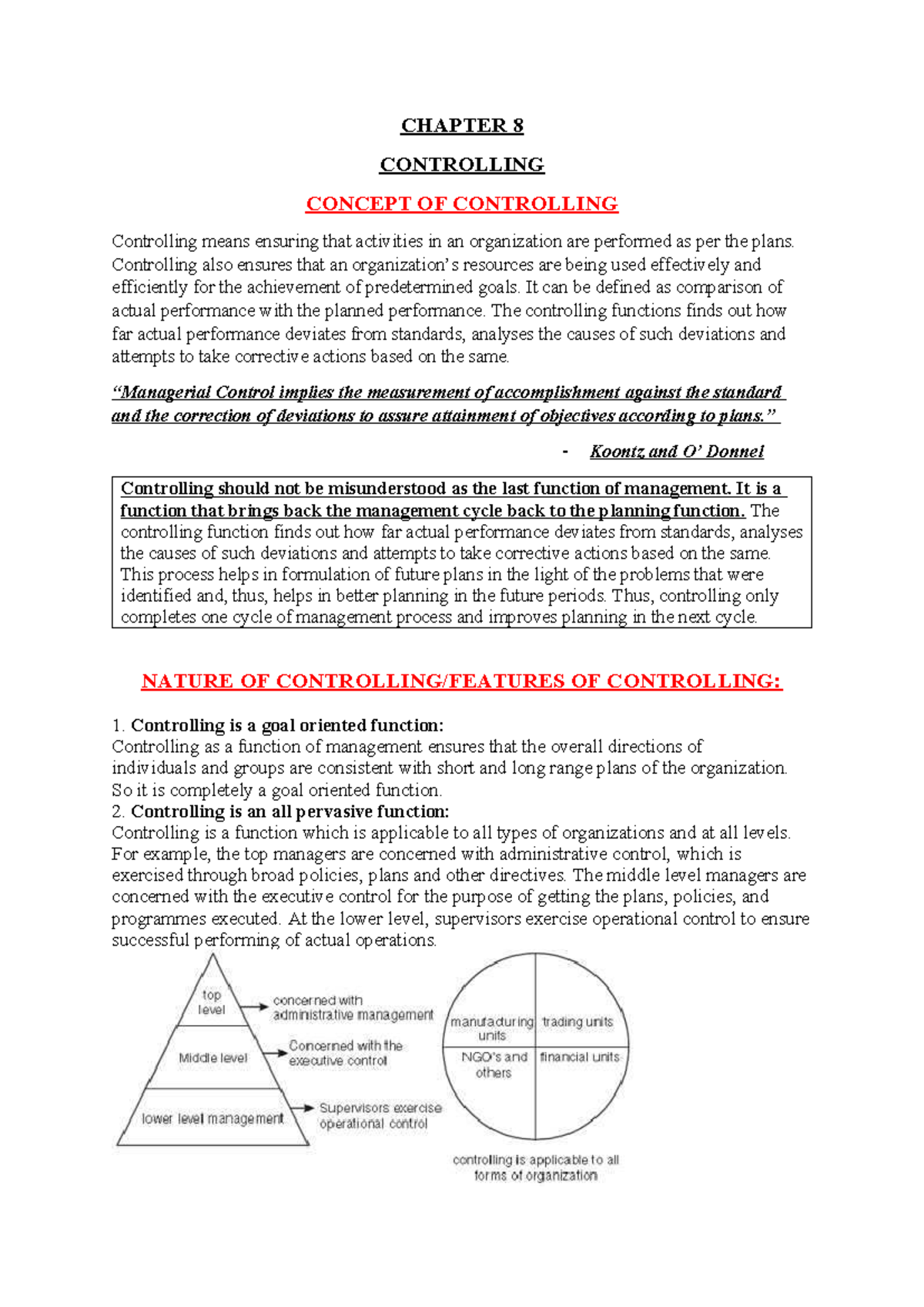 CHAPTER 8: CONTROLLING - Key Concepts and Importance in Management - Studocu