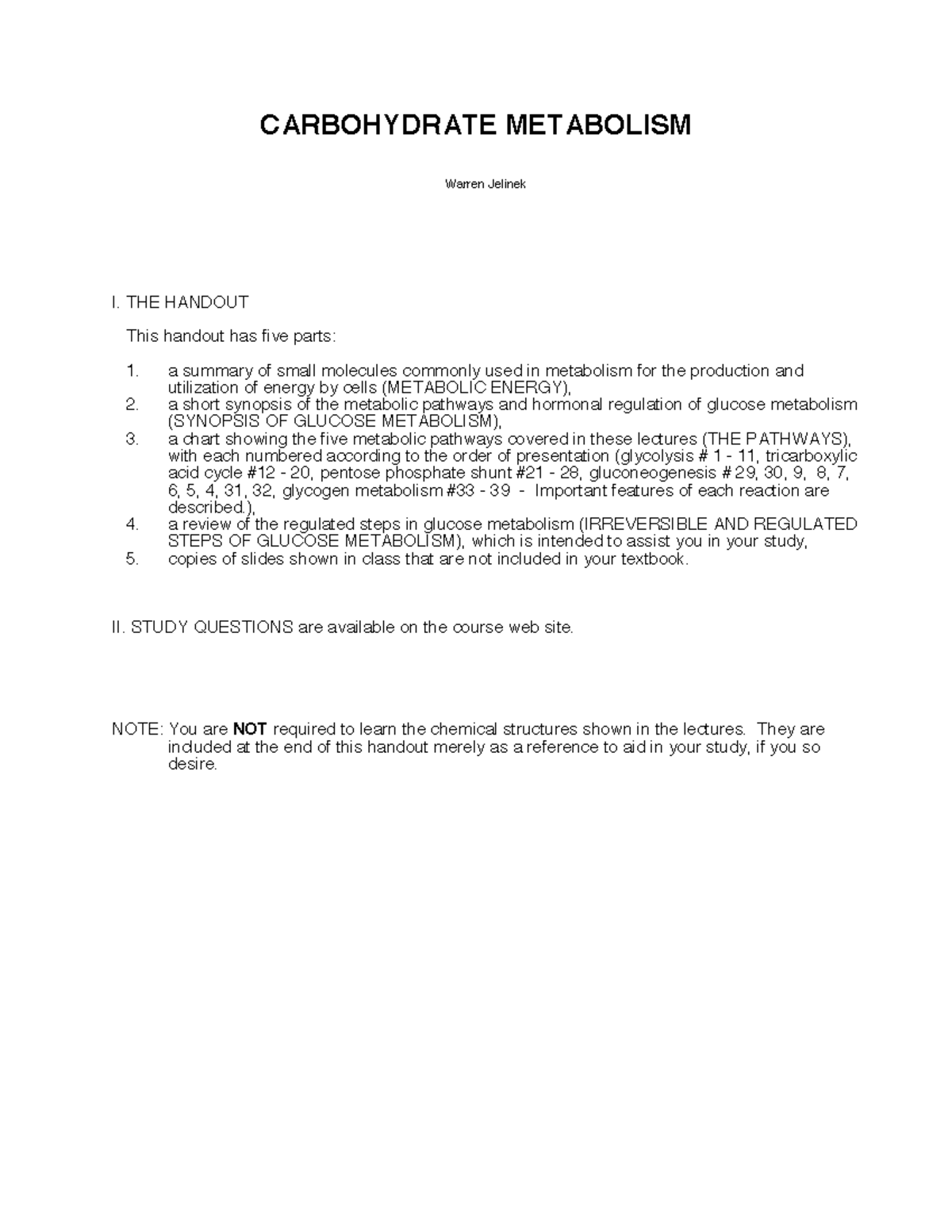 Carbohydrates - biochemistry pathways - CARBOHYDRATE METABOLISM Warren ...