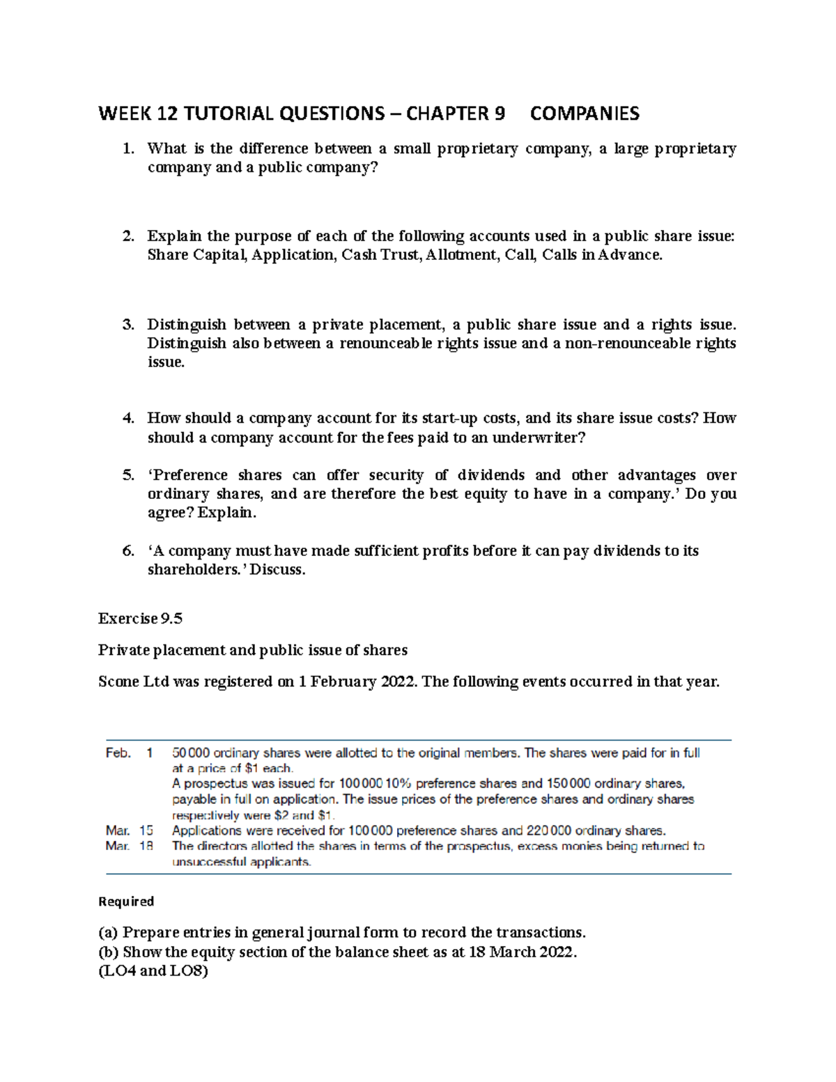 WEEK 12 Tutorial Questions on Chapter 9 Companies - ACC101 - Studocu