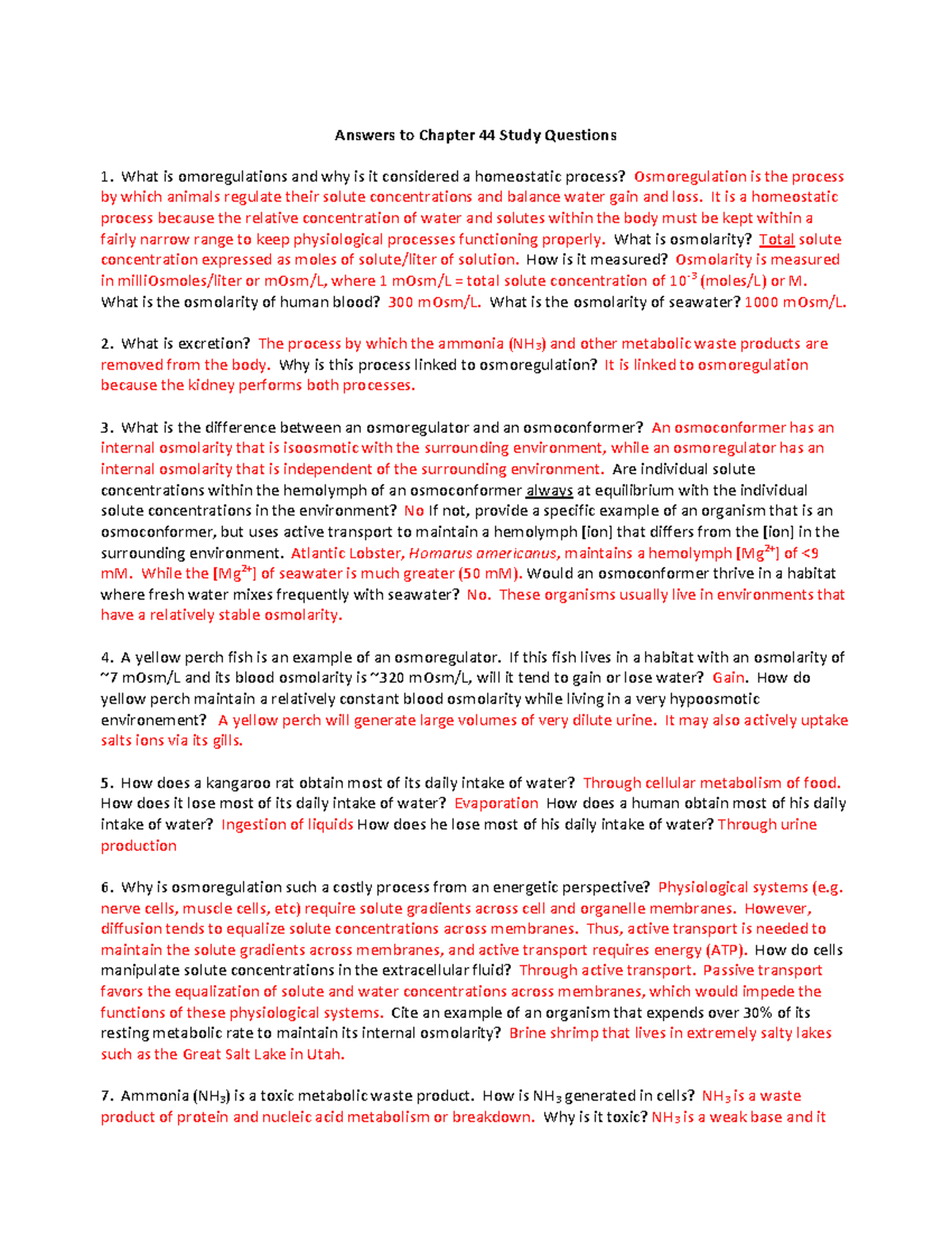 Chapter 44 Study Guide: Osmoregulation & Excretion Concepts - Studocu