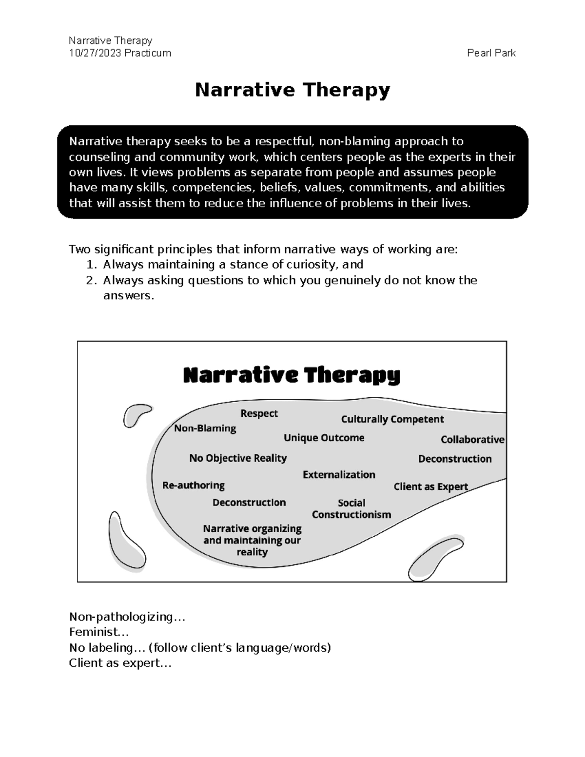 Narrative Therapy Practicum Overview: Key Principles & Strategies - Studocu