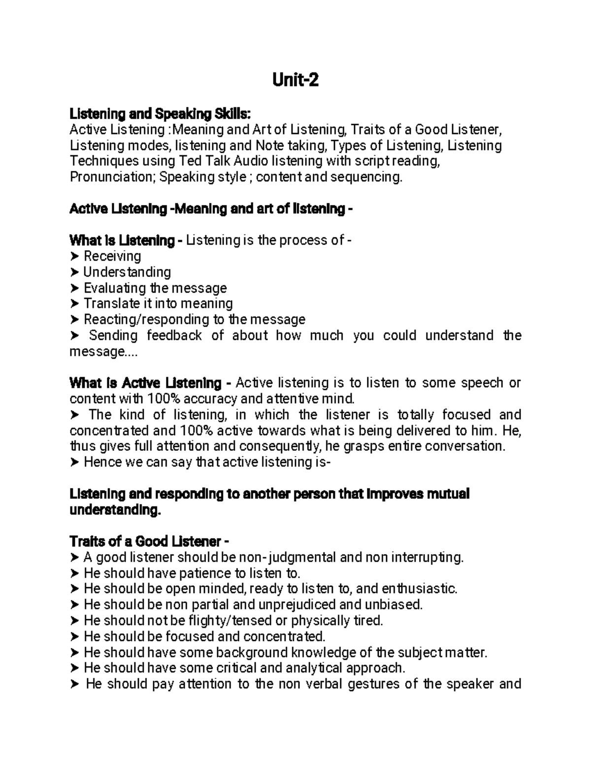 SOFT Skill UNIT 2: Active Listening & Speaking Techniques - Studocu