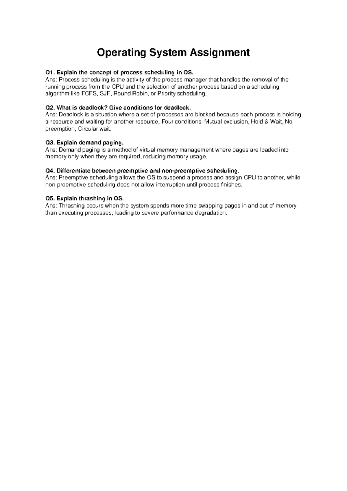 OS Assignment: Process Scheduling, Deadlock, and Demand Paging - Studocu