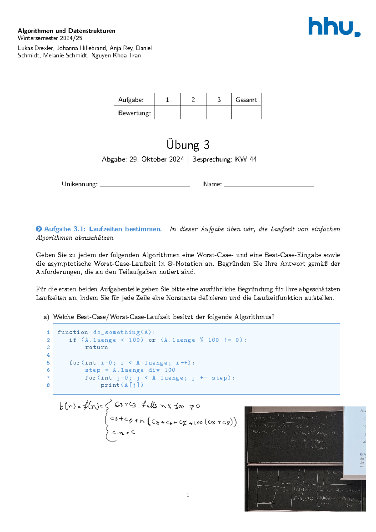 Algorithmen und Datenstrukturen - Übung 3 (WS 2024) - Studocu
