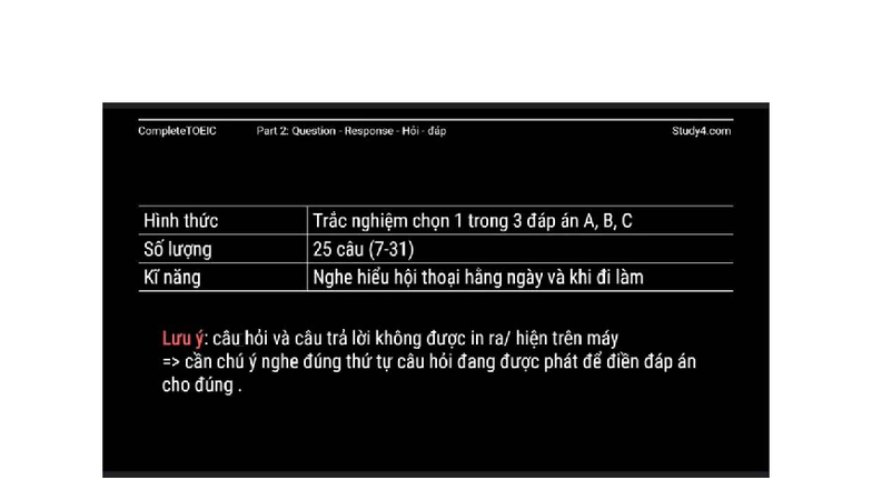 Complete TOEIC Part 2: Question Response Study Guide - Studocu