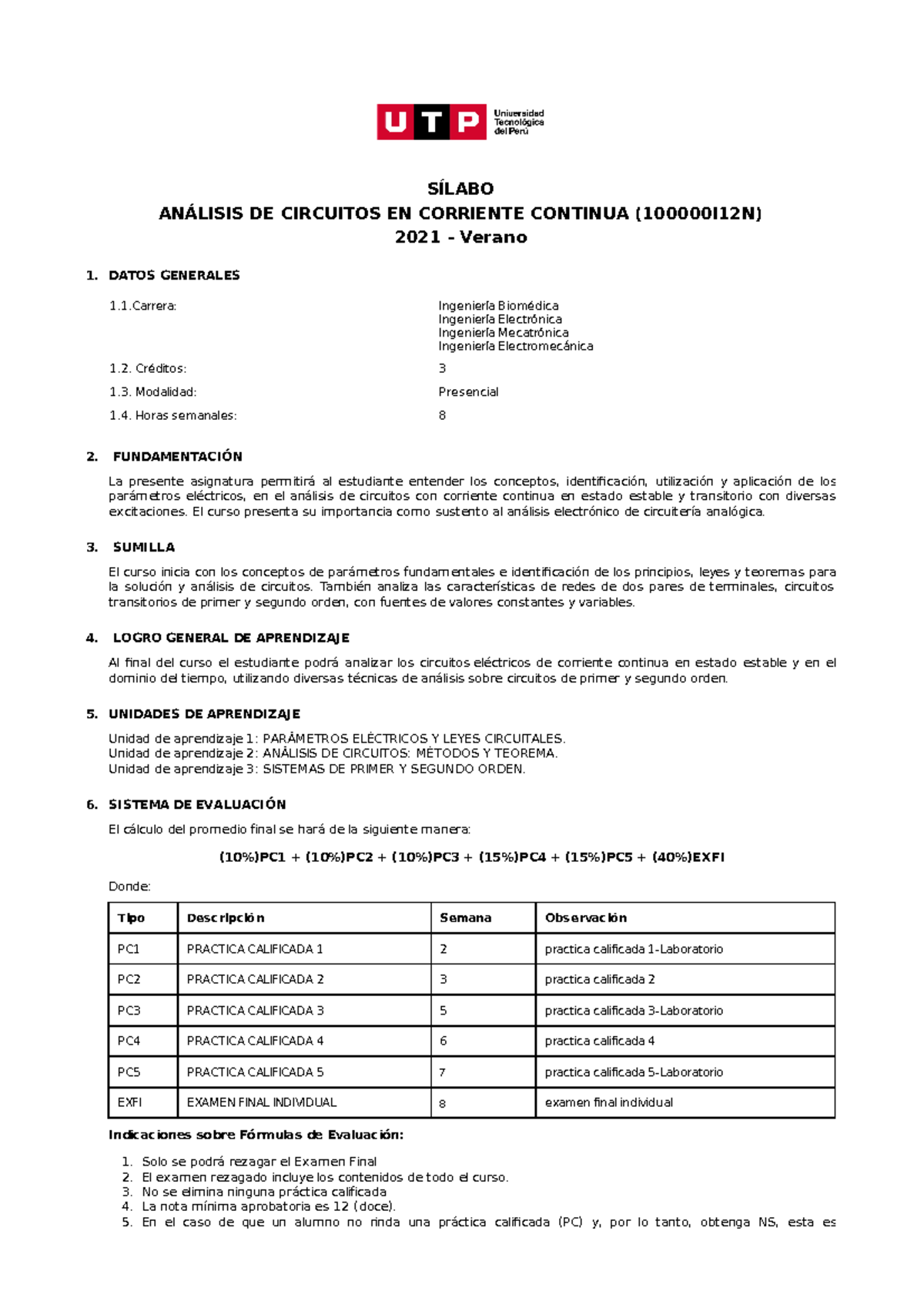100000 I12N Analisis De Circuitos En Corriente Continua - SÍLABO ...
