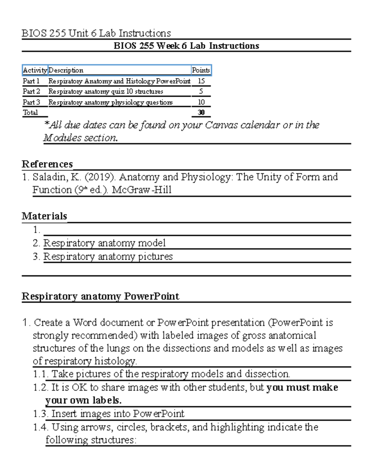 BIOS 255 Week 6 lab instructions and respiratory anatomy case study - Studocu