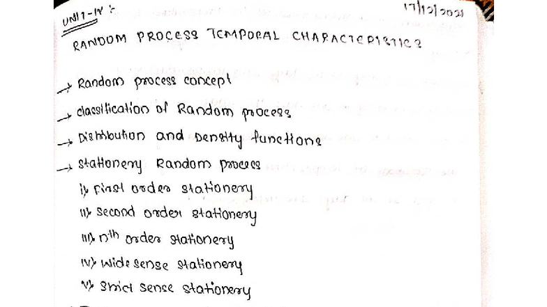 Random Process Characteristics in PTSP Unit 4: Electronics ...