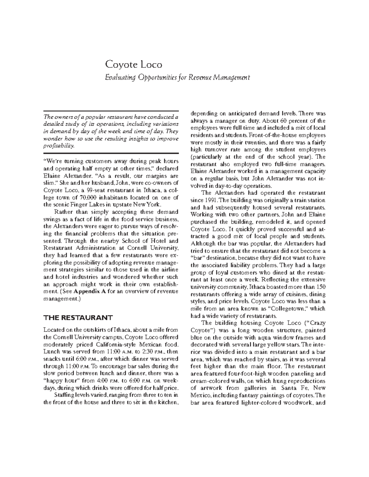 Revenue Management Strategies for Coyote Loco Restaurant Case Study - Studocu