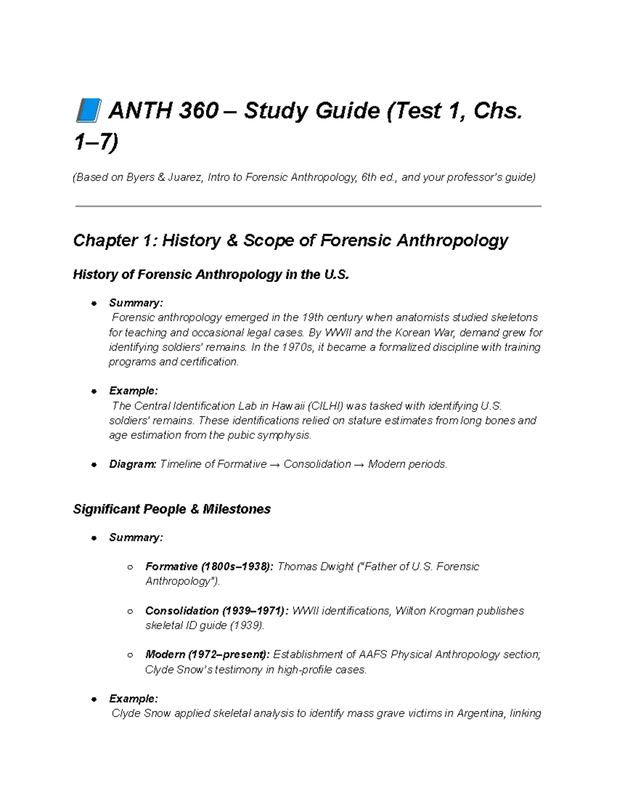 ANTH 360 Study Guide (Test 1, Forensic Anthropology Overview) - Studocu