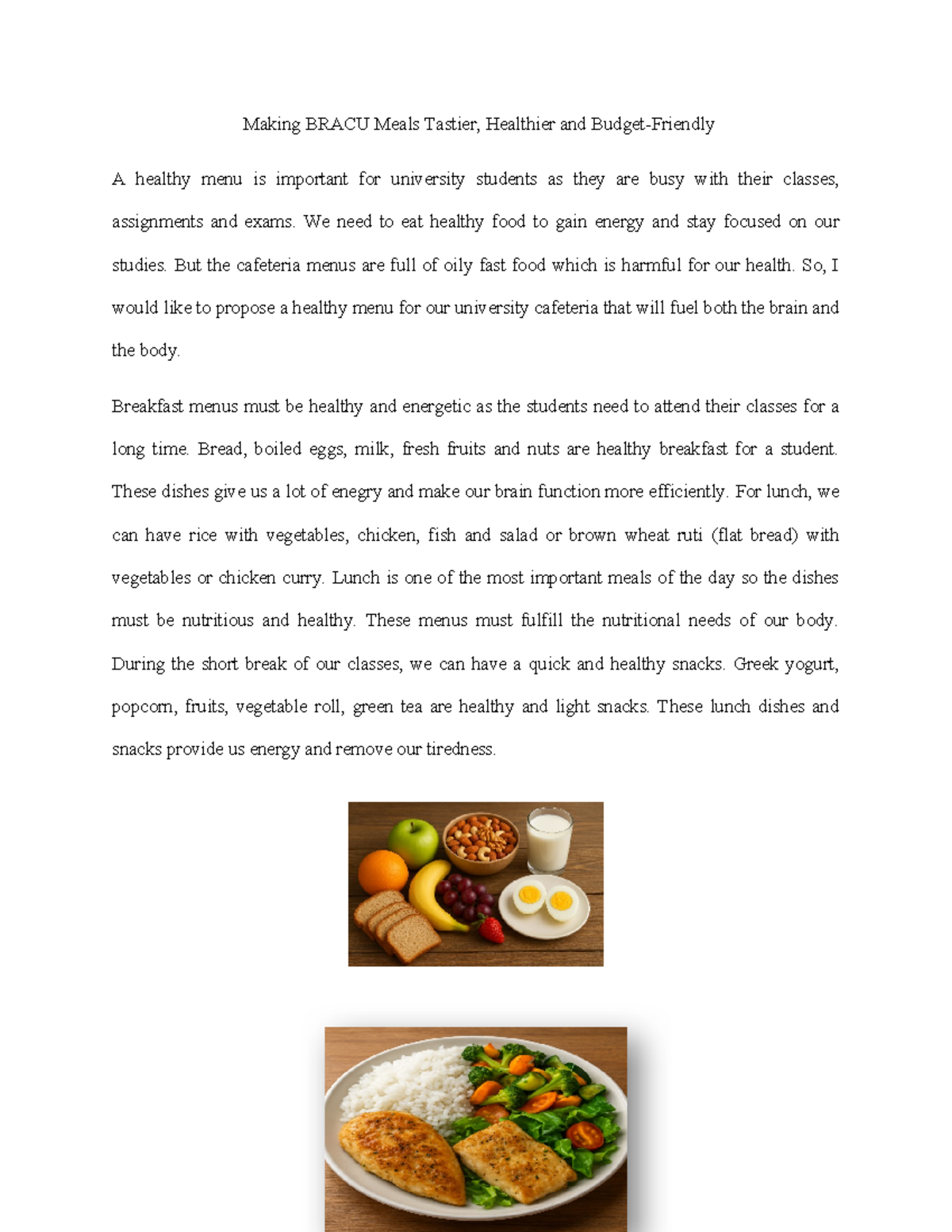 Healthy Menu Proposal for BRACU Cafeteria (Blog Writing 1000055251 S-22 ...