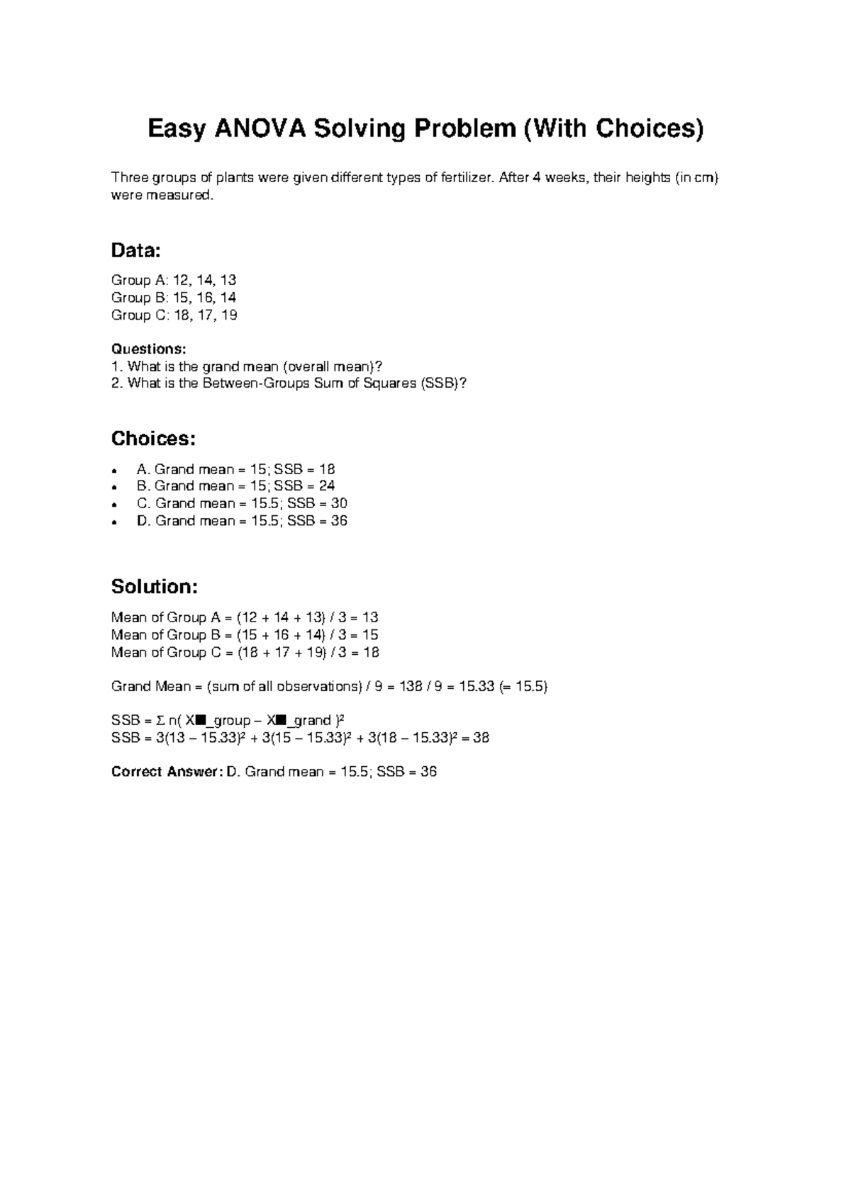 ANOVA Easy Solving Problem with Choices (Final Exam) - Studocu