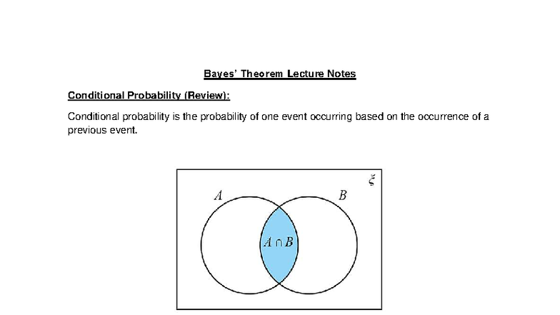 Baye's Theorem Lecture Notes: Understanding Conditional Probability ...
