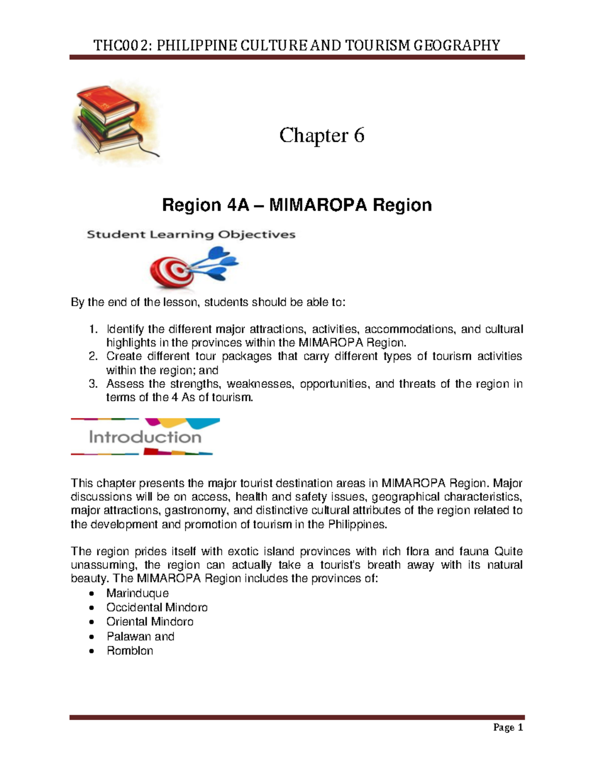 Chapter 6: Philippine Tourism Geography & Culture in MIMAROPA Region ...