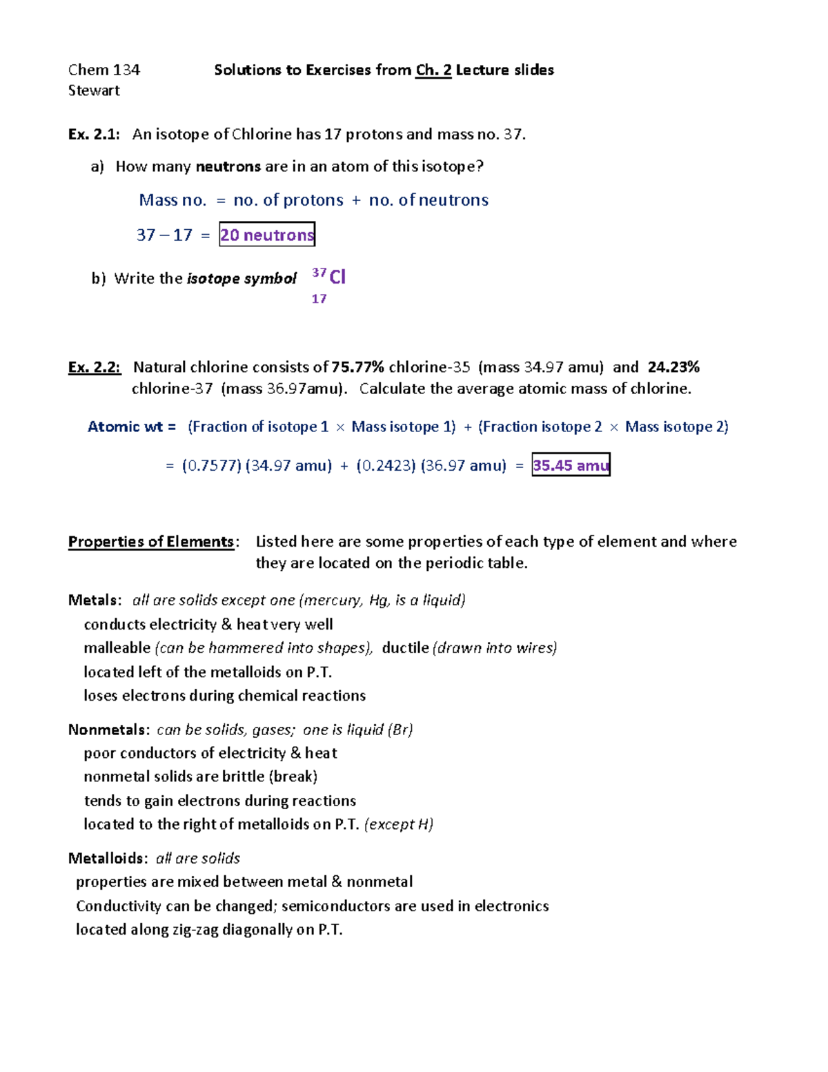 Chem 134 Solutions to Exercises from Ch. 2 Lecture Notes - Studocu