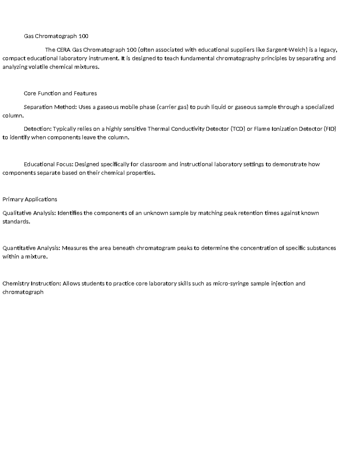 Gas Chromatograph 100: Educational Instrument for Chromatography ...