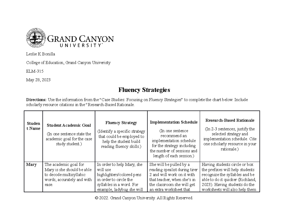 Fluency Strategies Case Study Analysis for ELM Students - Studocu