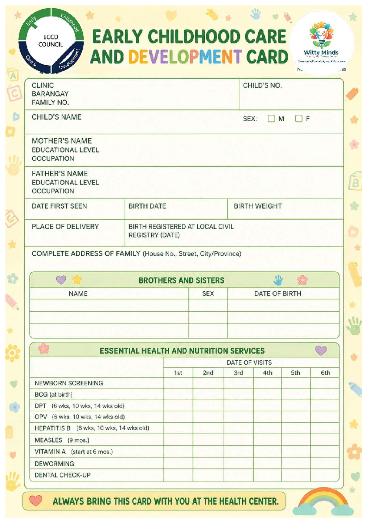 ECCD Development Card - Early Childhood Care Council - Studocu