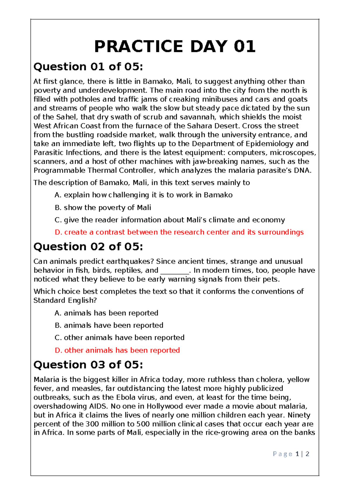 DAY 01 - Practice Questions on Epidemiology and Malaria - Studocu